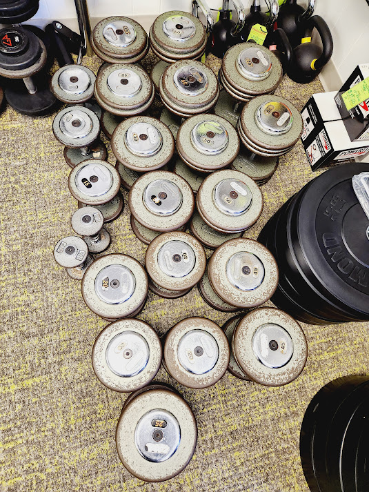 Troy Pro Style Gray Hammertone Dumbbell Chrome End Caps 542.50 LB Set ...